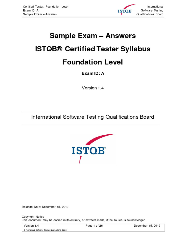 CTFL 2018 Sample Exam A v1.4 Answers | PDF | Software Testing ...