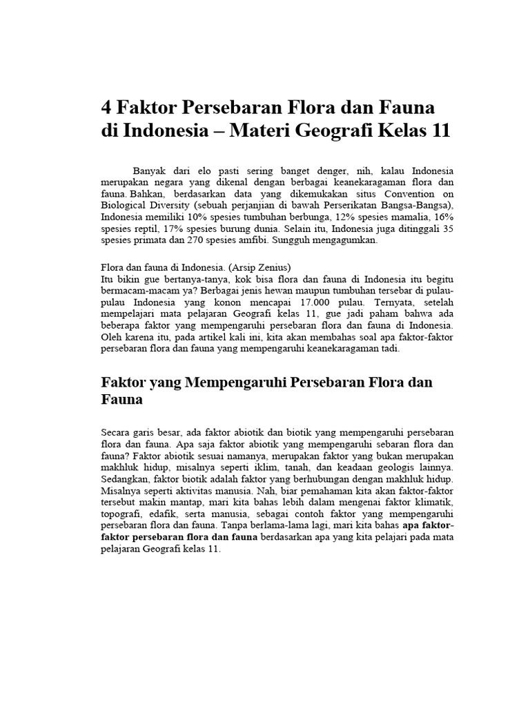 4 Faktor Persebaran Flora Dan Fauna Di Indonesia | PDF