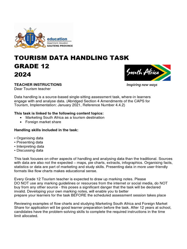 GP Grade 12 - Data Handling Task - English | PDF | Tourism | South Africa