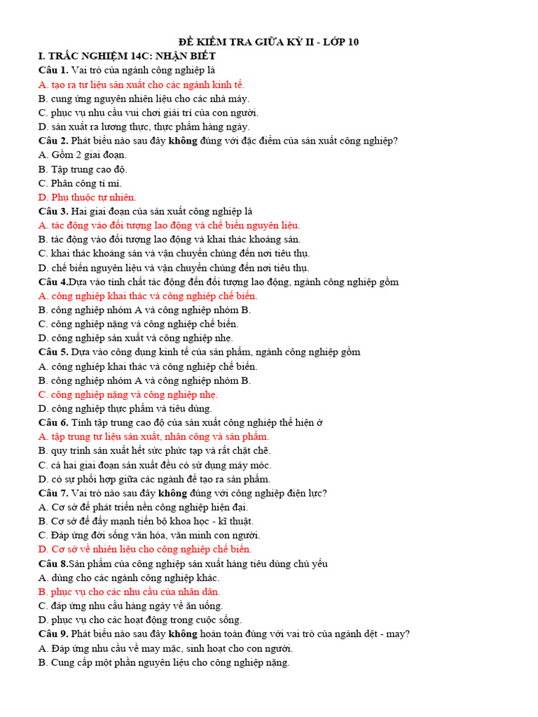 ĐỀ KT GIUA KY II - LOP 10 | PDF