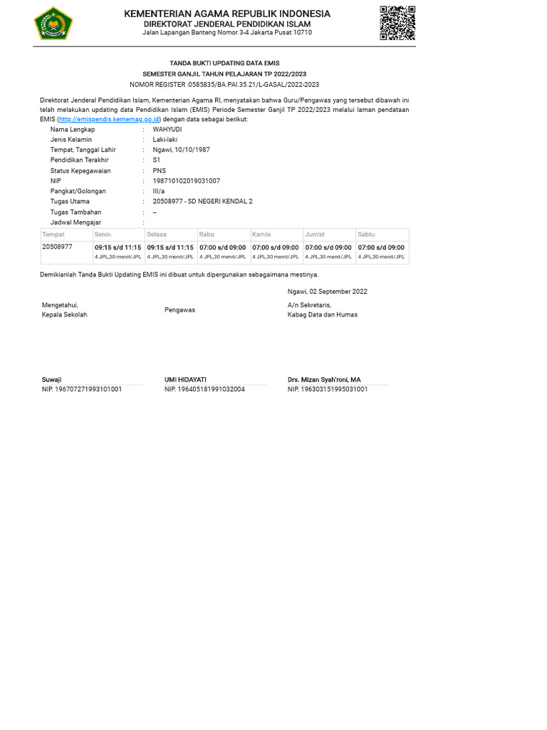 Tanda Bukti Updating EMIS | PDF