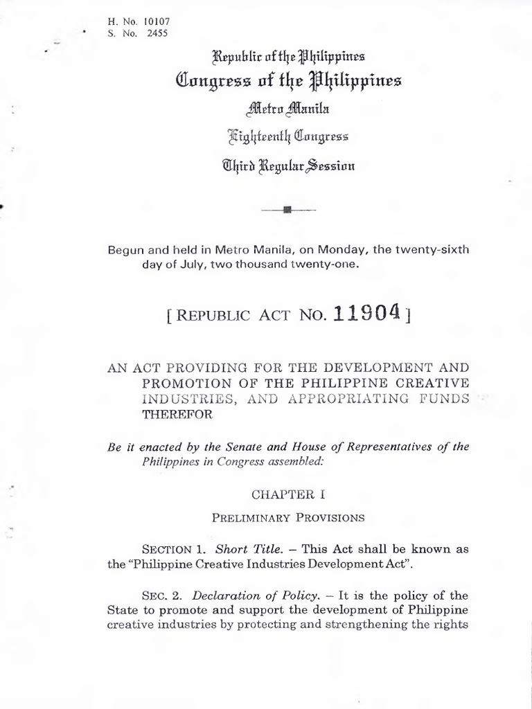Philippine Creative Industries Development Act (Republic Act No. 11904 ...