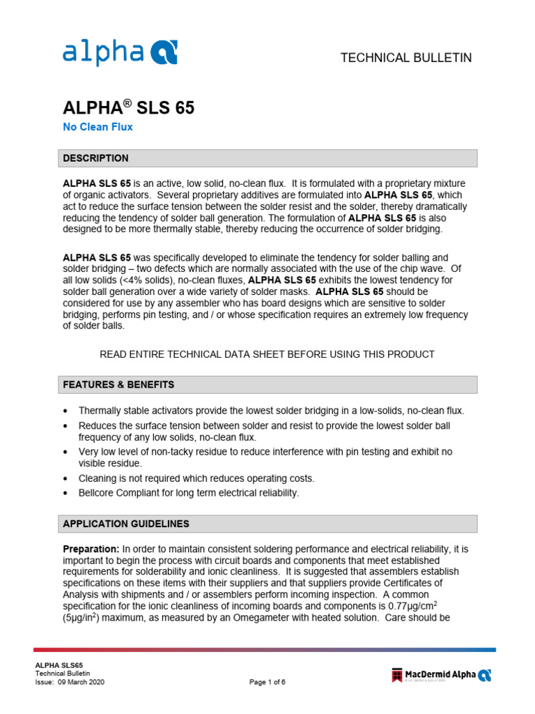 Alpha sls65 Liquid Flux en 09mar20 TB | PDF | Solder | Physical Sciences