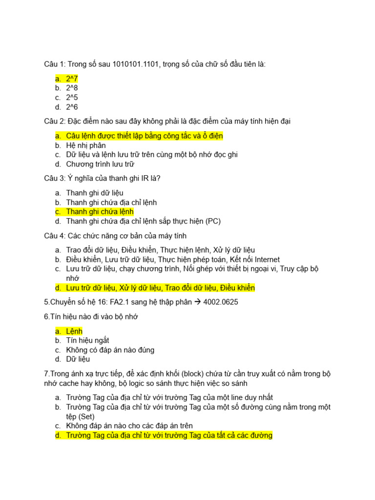 trắc nghiệm KTMT | PDF