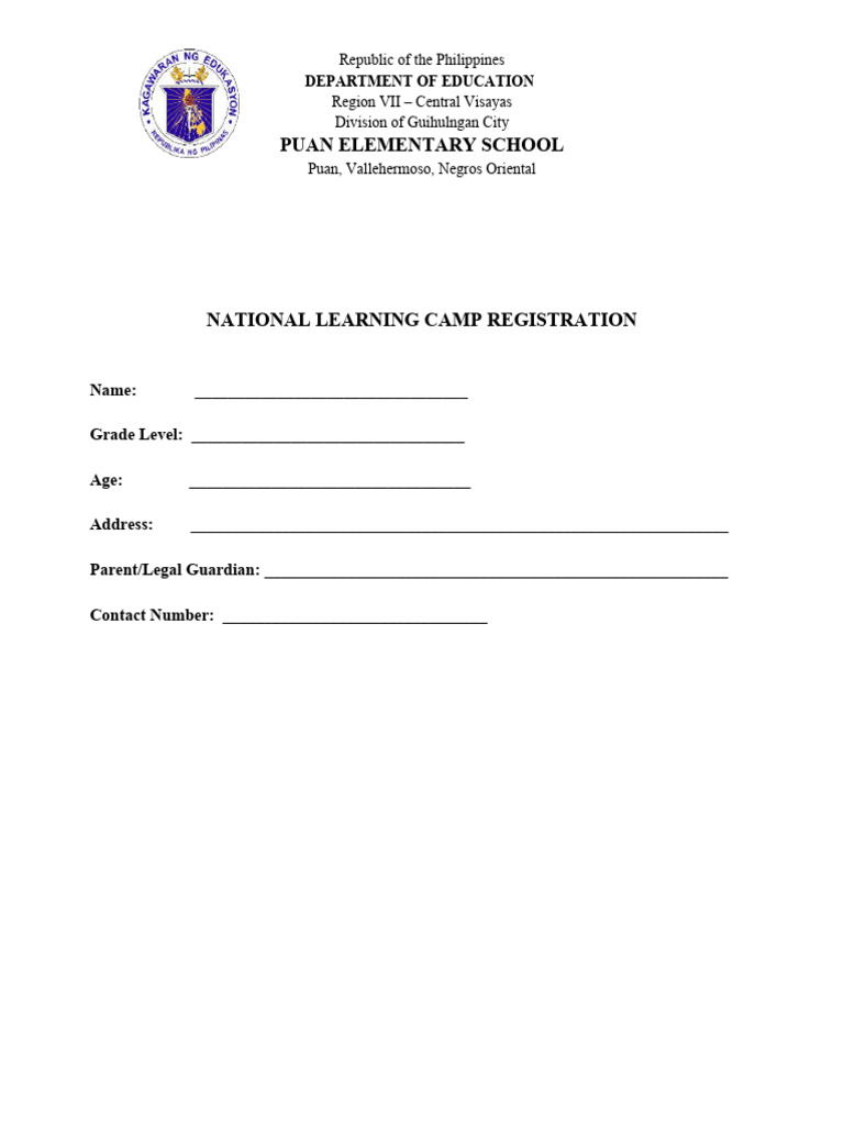NLC Registration Template | PDF | Self-Improvement