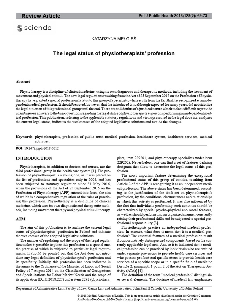 The Legal Status of Physiotherapists Profession | PDF | Physical ...