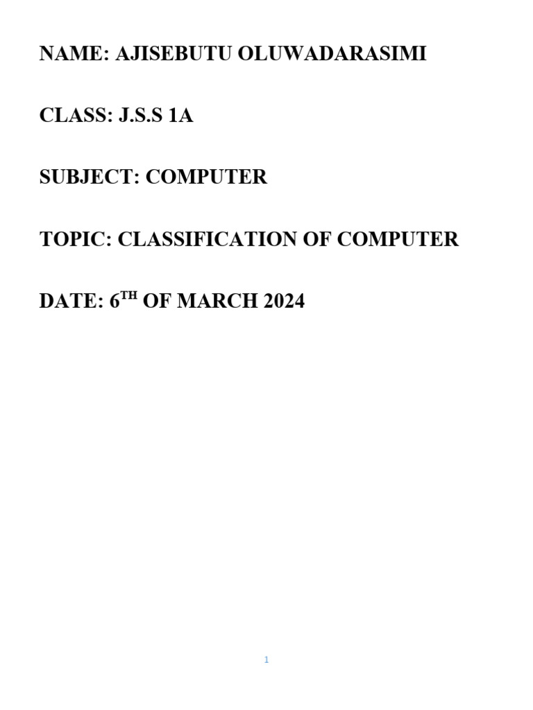 Classification of Computer | PDF | Microcomputers | Computer Cluster