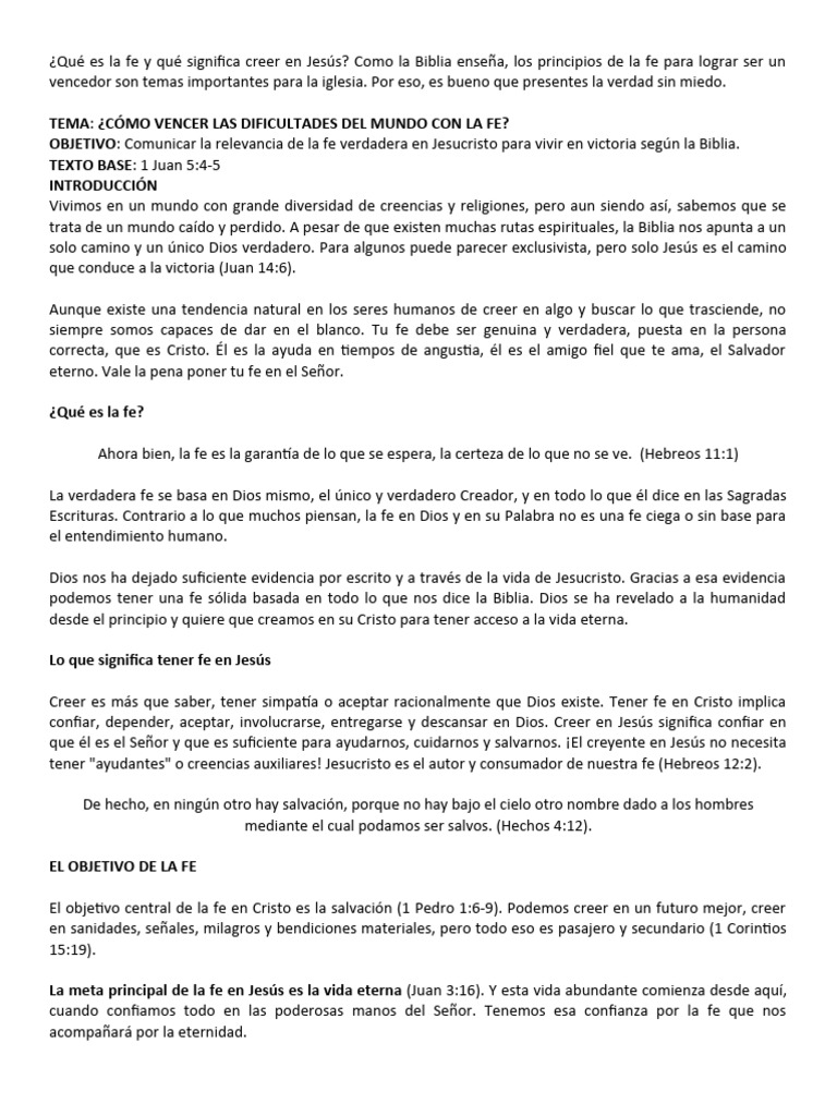 ¿Cómo Vencer Las Dificultades Del Mundo Con La Fe? | PDF | Fe | Cristo ...