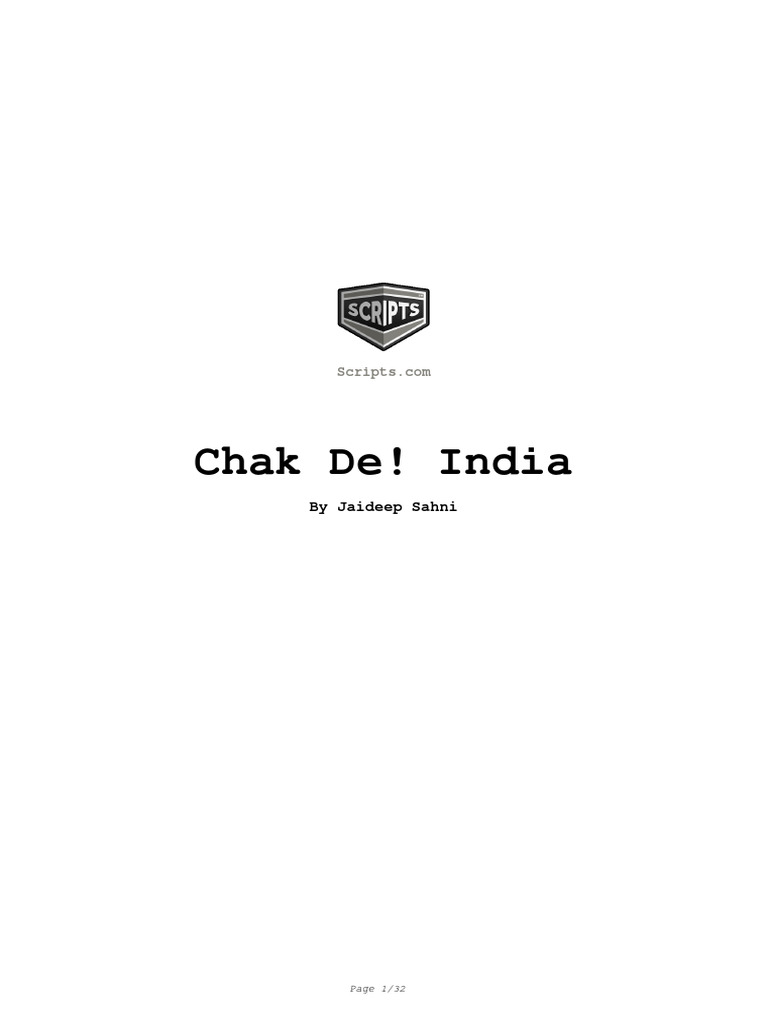 Chak De! India: by Jaideep Sahni | PDF | Sports | Team Sports