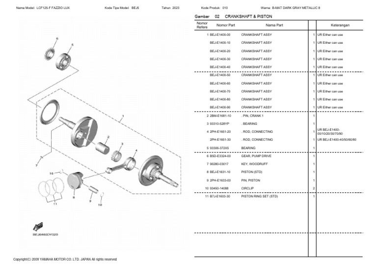 2 LCF125-F Fazzio Lux Crankshaft & Piston | PDF | Piston | Engine ...