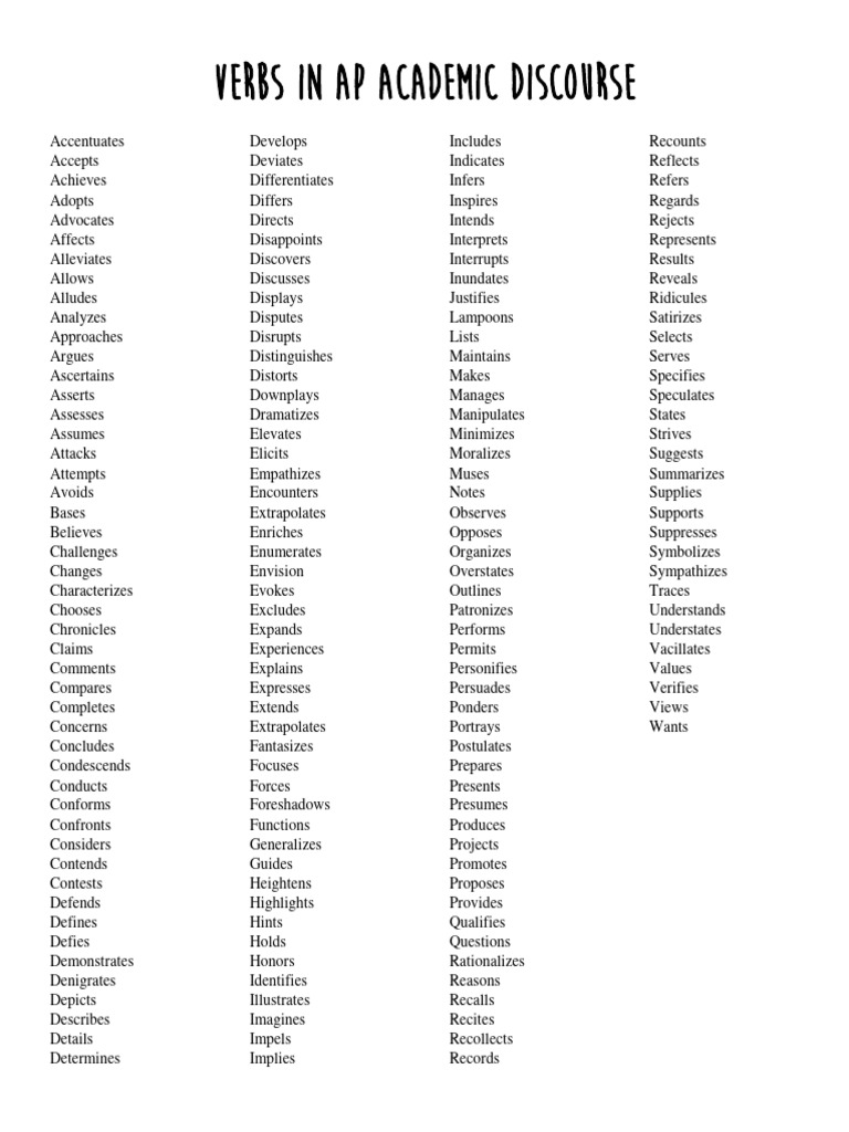 Verbs in AP Academic Discourse | PDF | Reason | Liberal Arts Education