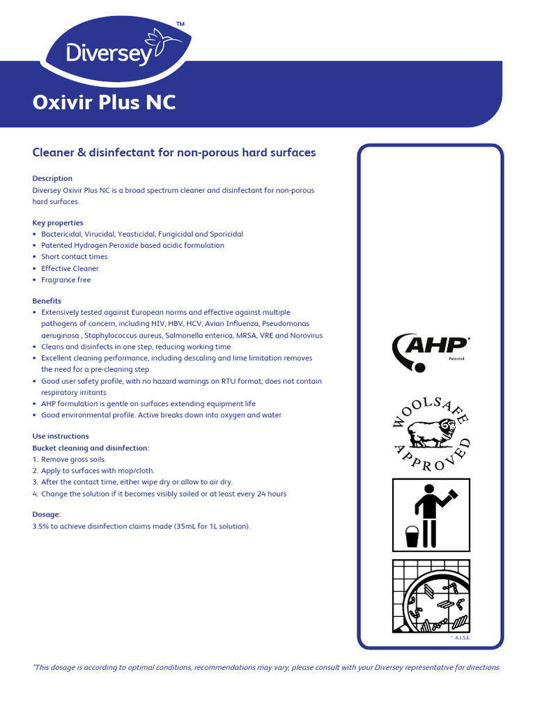 Oxivir® Plus Disinfectant Cleaner Concentrate Pis3 | PDF | Disinfectant ...
