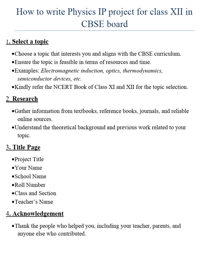 How To Write Physics IP Project For Class XII in CBSE Board | PDF ...