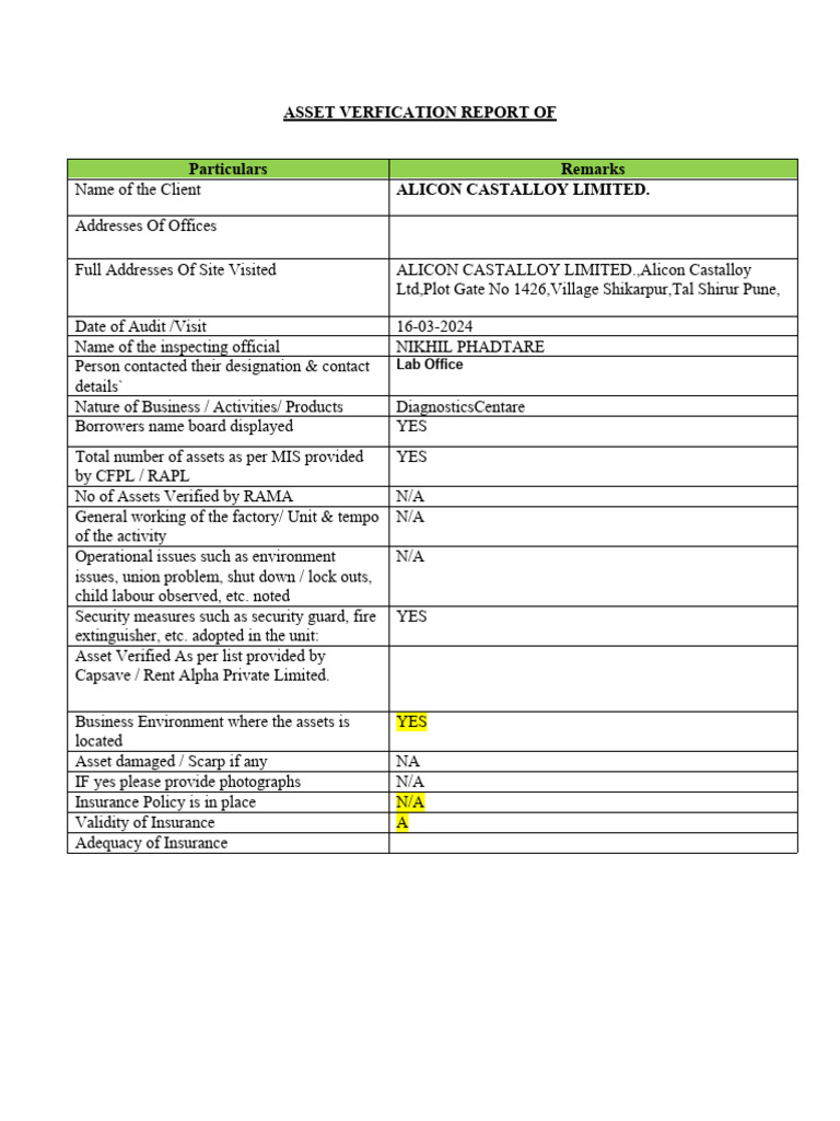 Asset Verfication Report Final | PDF | Business