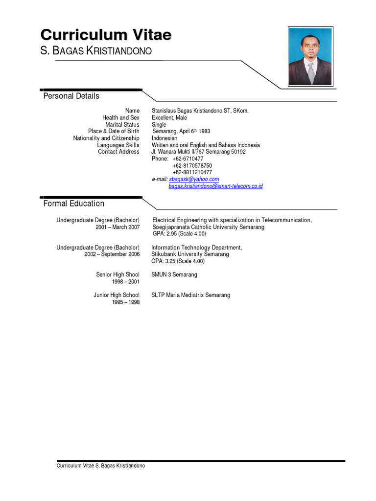 SBagasK CV1 | PDF | Telecommunications | Computer Engineering