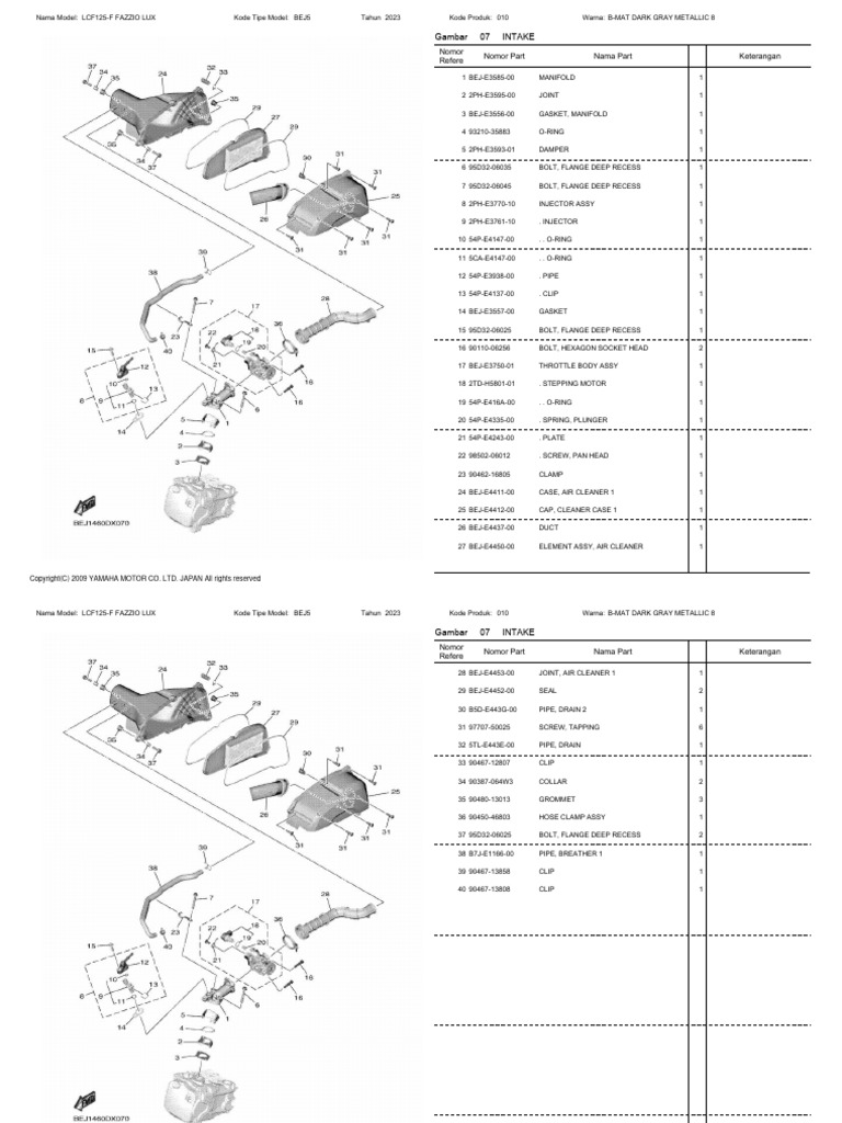 Yamaha Fazzio Lux Parts Catalogue | PDF | Screw | Mechanical Engineering