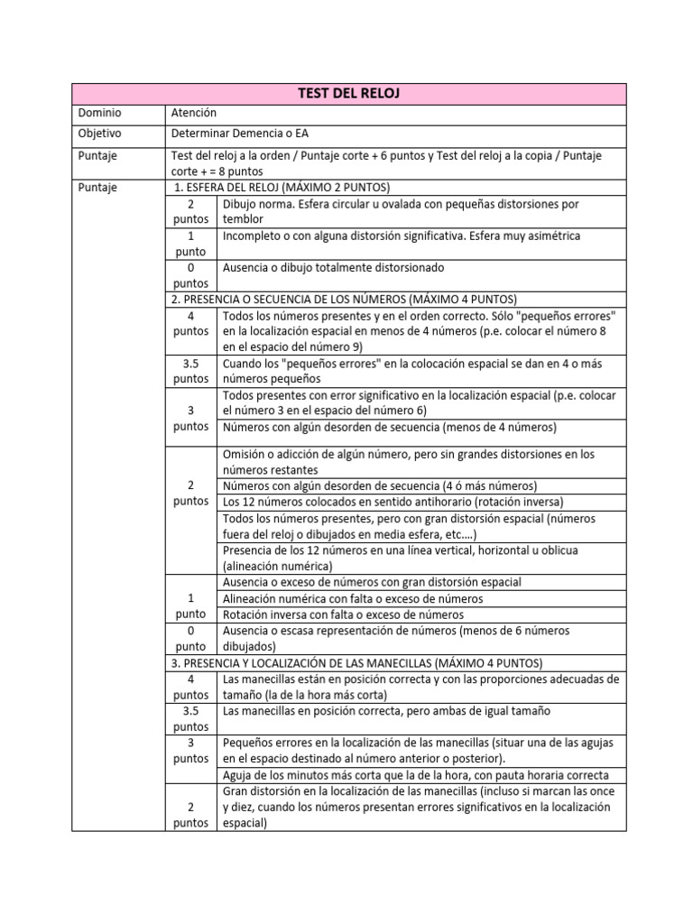 Test Del Reloj Completo | PDF | Reloj