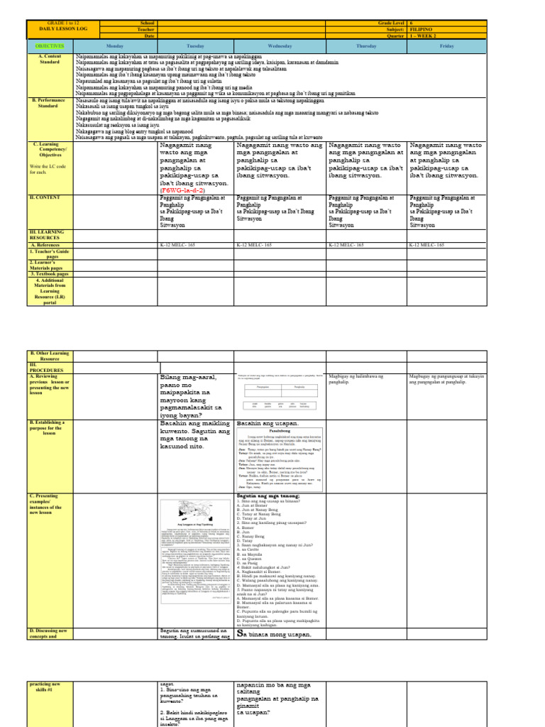 WEEK2 DLL FILIPINO | PDF