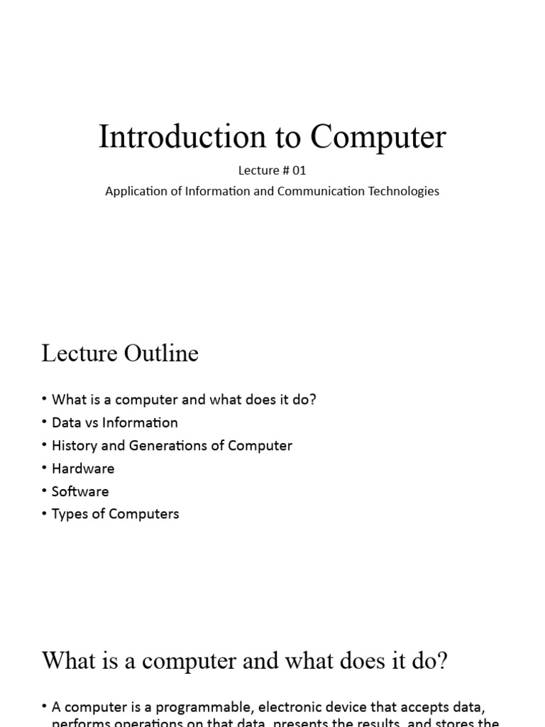 Lecture # 01 & 02 Introduction To Computer | PDF | Computer Hardware ... Lecture # 01 & 02 Introduction To Computer | PDF | Computer Hardware ...