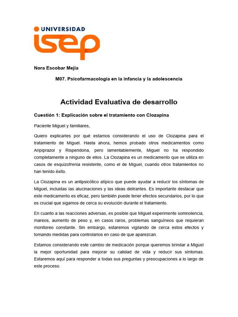 Actividad Evaluativa de Desarrollo | PDF | Clozapina | Risperidona