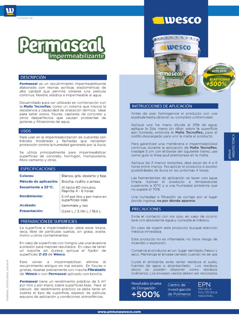 Ficha Tecnica WESCO Permaseal V9 | PDF