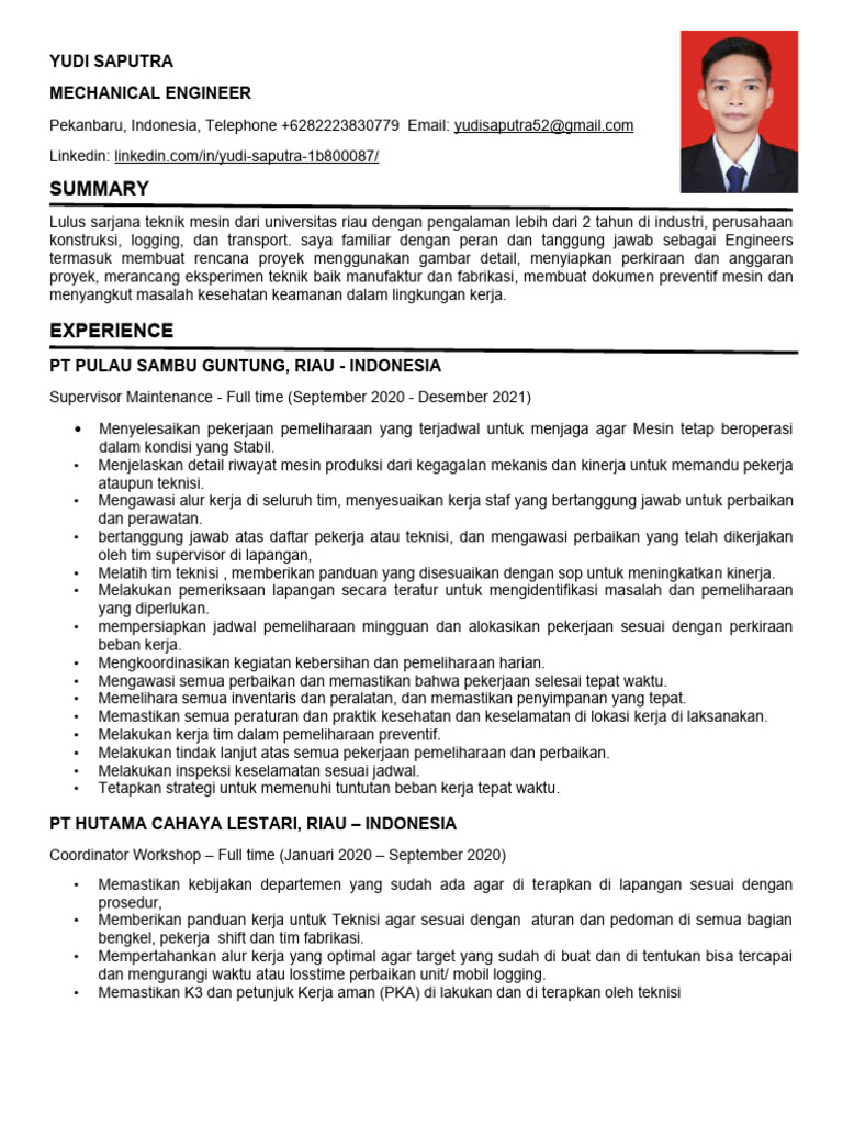 CV Yudi Saputra | PDF | Teknologi & Rekayasa