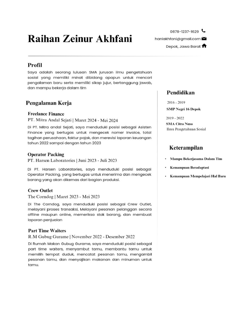 CV Raihan Zeinur Akhfani - PDF - 20240712 - 085211 - 0000 | PDF