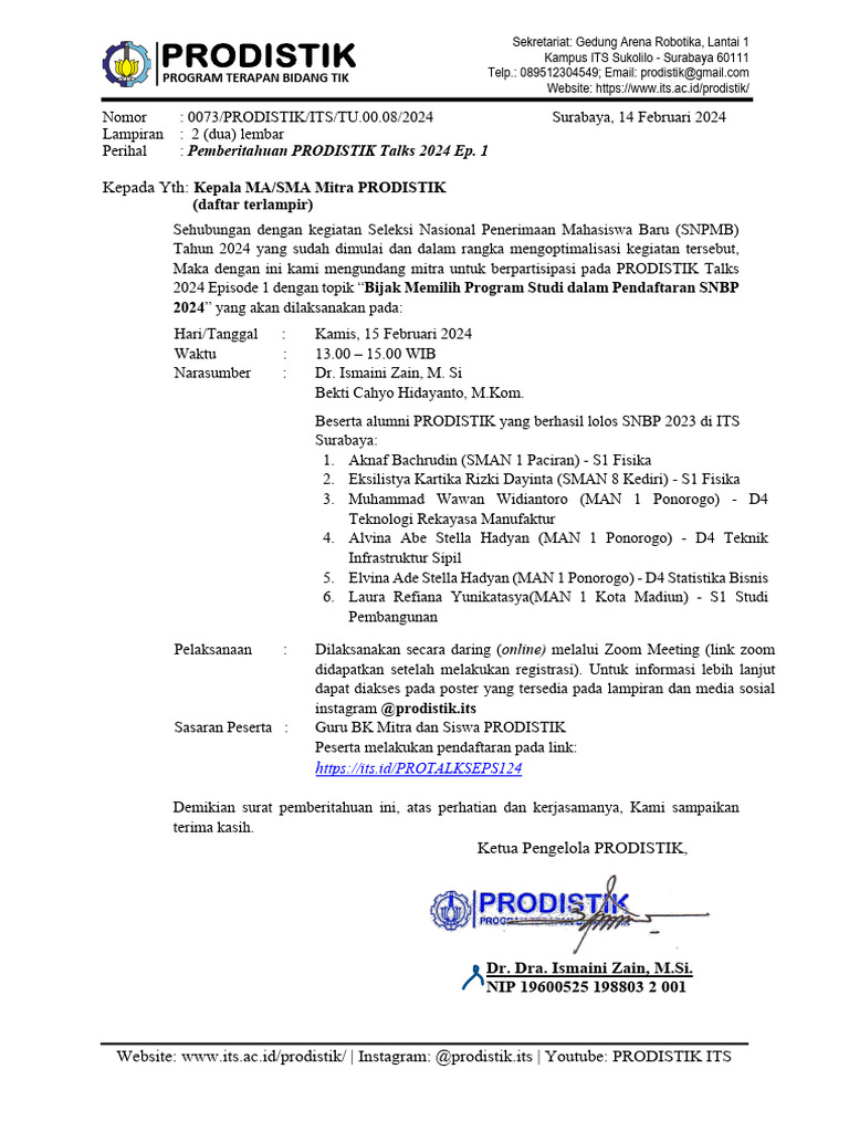 073 - Undangan PRODISTIK Talks Eps 1 - 2024 | PDF | Sains & Matematika ...