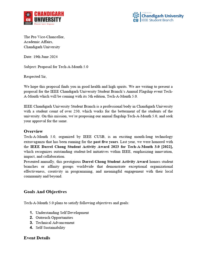 Tech-A-Month 5.0 Proposal at CU | PDF | Innovation | Cognition