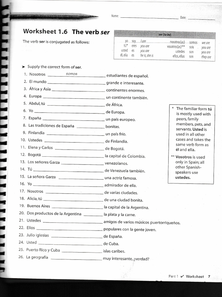 Conjugación del verbo "ser" en español | PDF