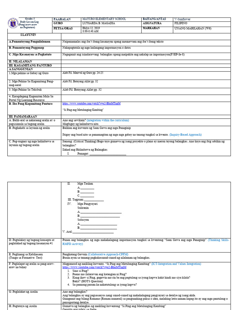 q1 w6 Observed-Filipino 5 | PDF