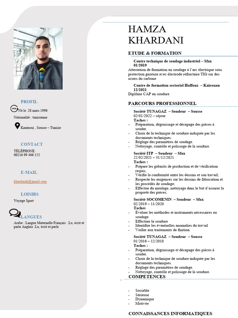 CV Soudeur - Hamza Khardani | PDF | Soudage | Construction