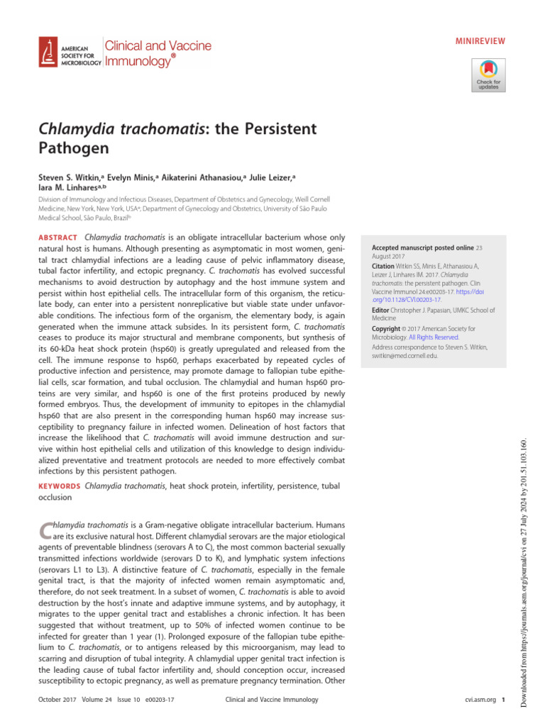 Papasian Et Al 2017 Chlamydia Trachomatis The Persistent Pathogen | PDF ...
