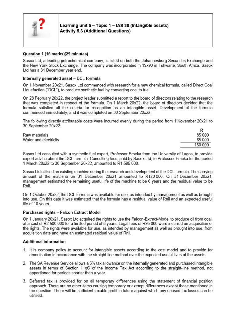 IAS 38 (Intangible assets) Activity 5.3 (Questions) | Download Free PDF ...
