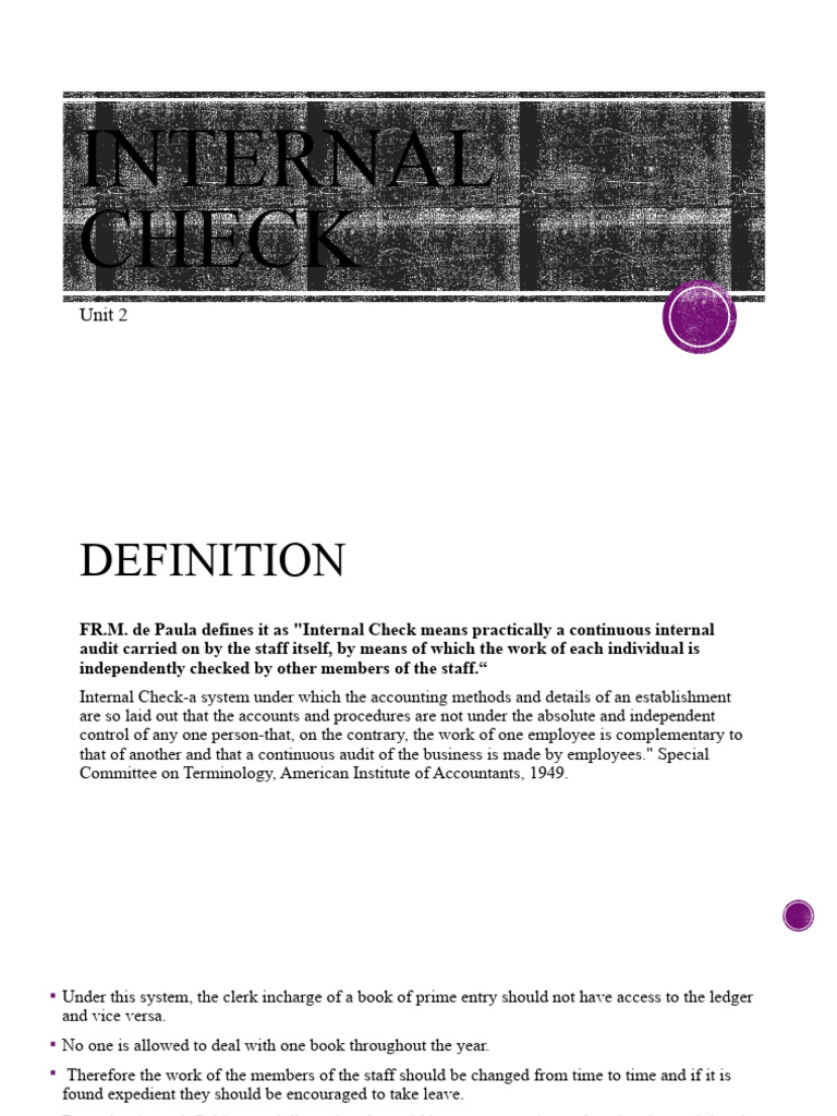 Internal Check Unit 2 Audit | PDF | Cheque | Internal Audit