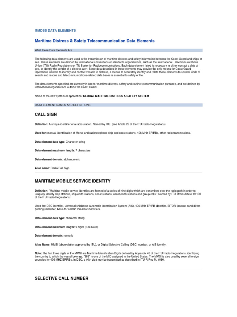 GMDSS_Data_Elements | PDF | Radio | Telecommunications