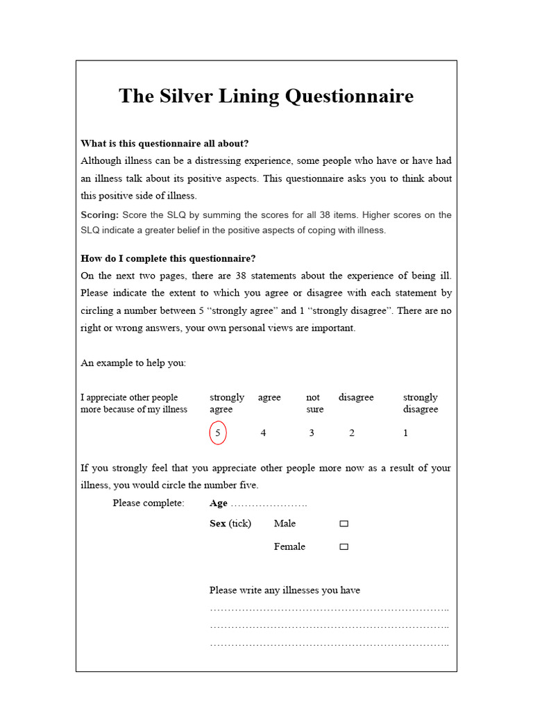 Silver Lining Questionnaire | PDF | Cognition | Psychology