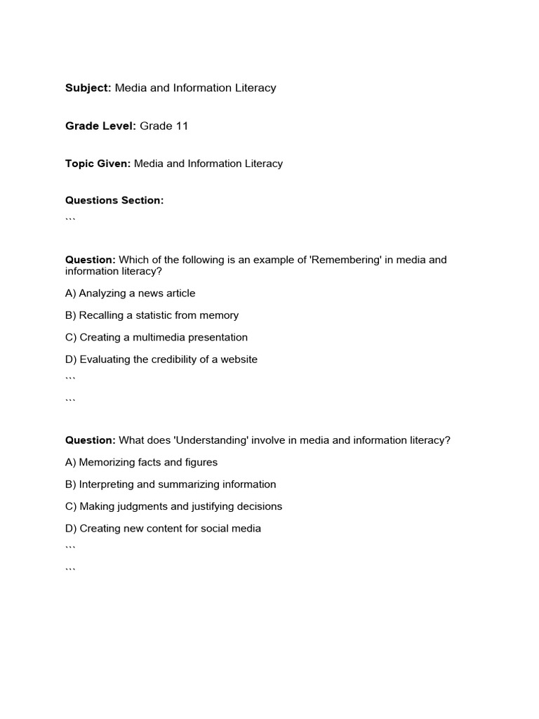 Quiz - Media and Information Literacy | PDF | Information Literacy | Information