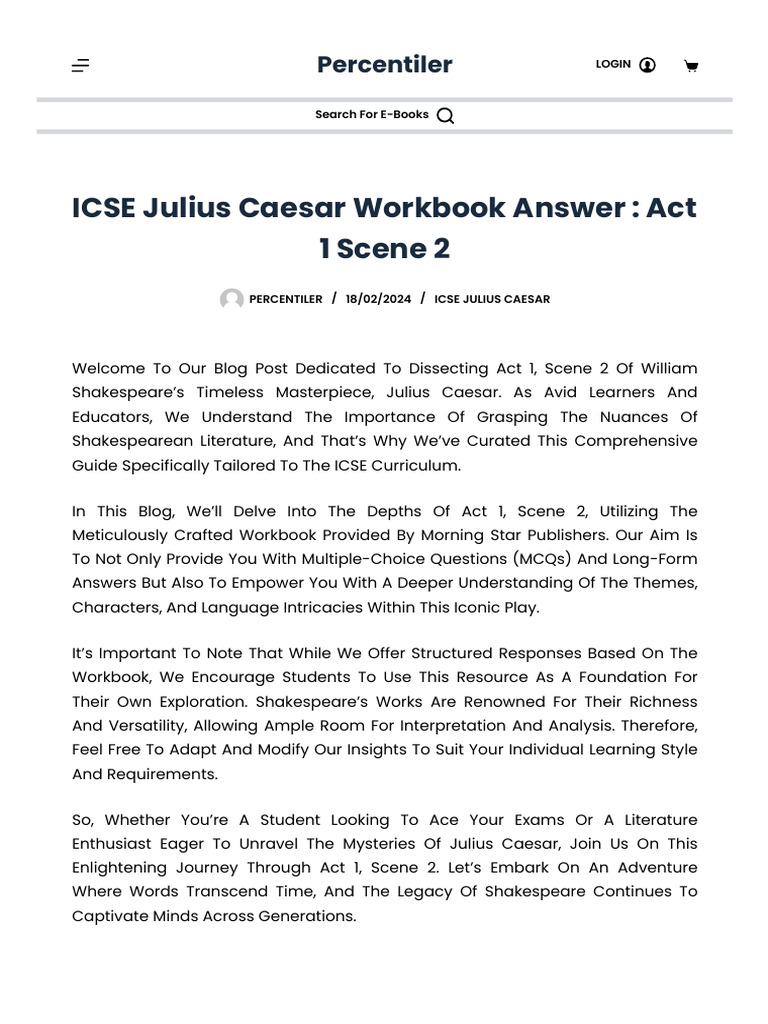ICSE Julius Caesar Workbook Answer - Act 1 Scene 2 - Percentiler | PDF | Aeneas | Julius Caesar