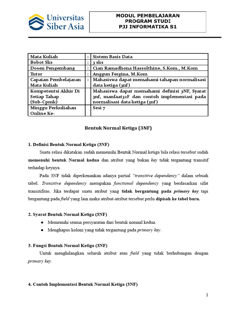Panduan Lengkap Bentuk Normal Ketiga 3NF | PDF