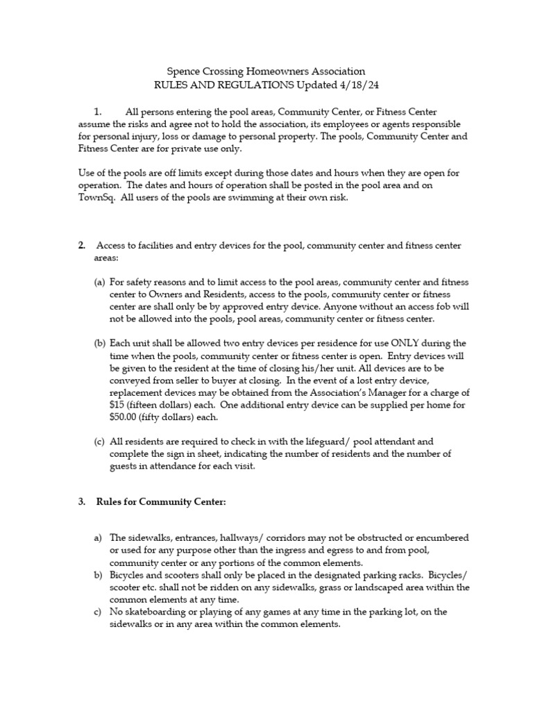 Rules and Regulation Spence Crossing HOA - ADOPTED | PDF | Business ...