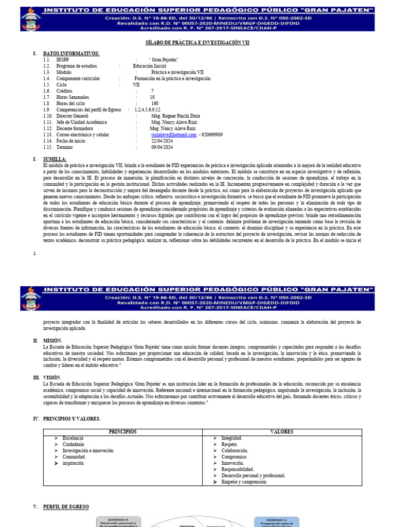 Silabo de Practica e Investigación Vii Ok. | PDF | Evaluación | Plan de ...