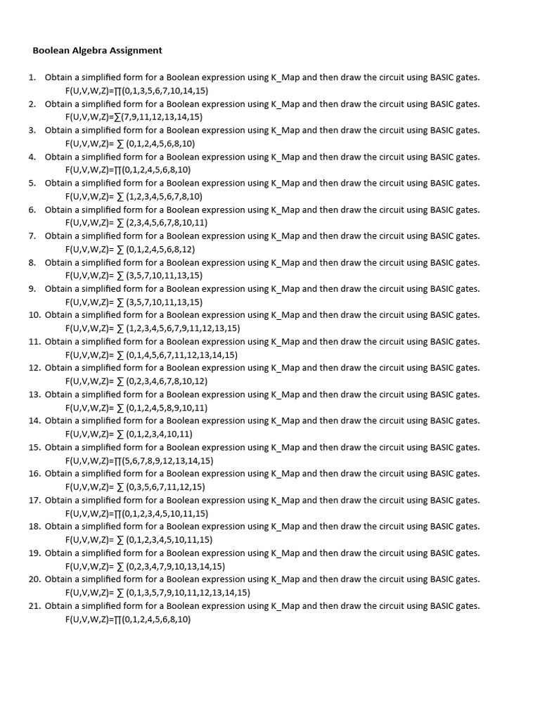 Qs On Boolean Algebra Assignment | PDF | Boolean Algebra | Teaching ... Qs On Boolean Algebra Assignment | PDF | Boolean Algebra | Teaching ...