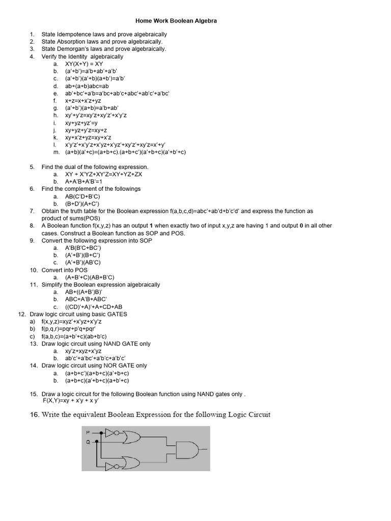 Qs On Boolean Algebra Home Work | PDF | Logic Gate | Boolean Algebra