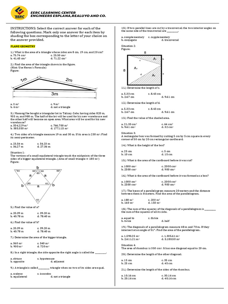 Plane and Solid Evaluation Exam | PDF | Sphere | Triangle