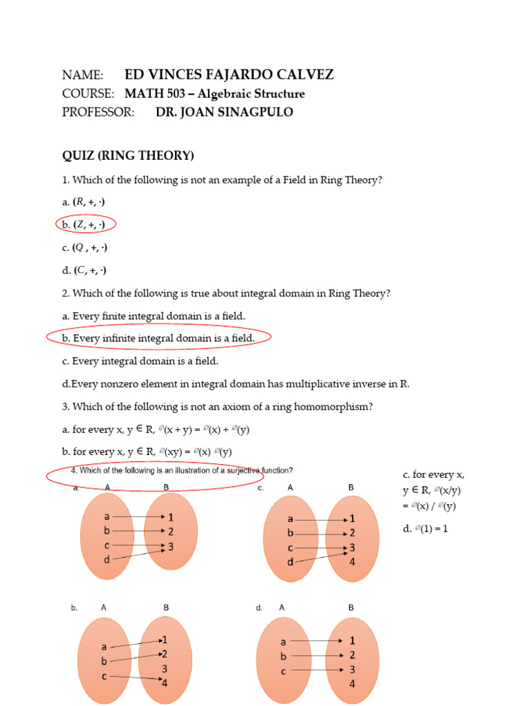 Quiz (Ring Theory) | PDF | Ring (Mathematics) | Field (Mathematics)