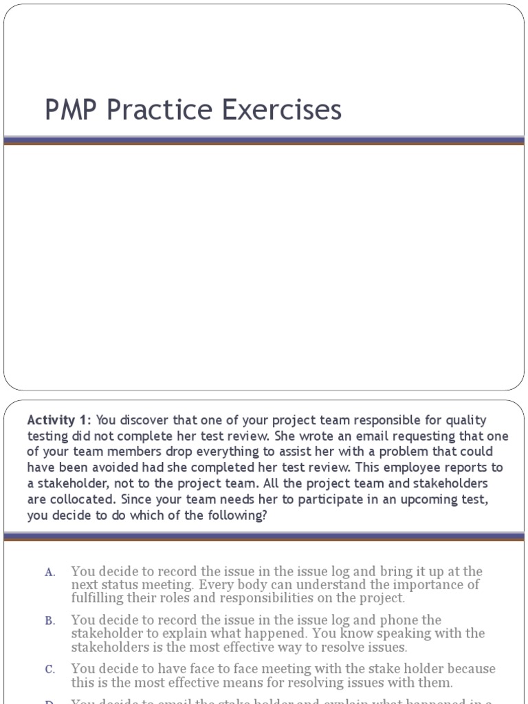 PMP Practice Exercises | PDF | Project Management | Risk