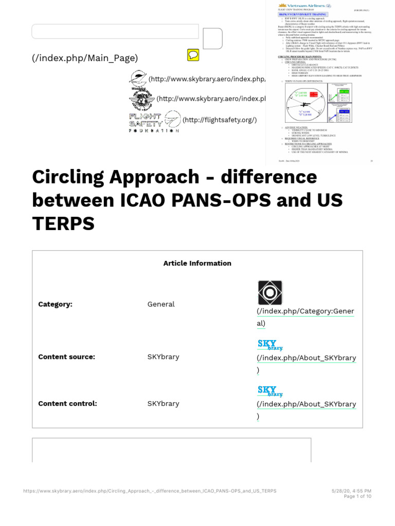 Circling App ICAO PANS-OPS and US TERPS | PDF | Aviation | Aviation Safety
