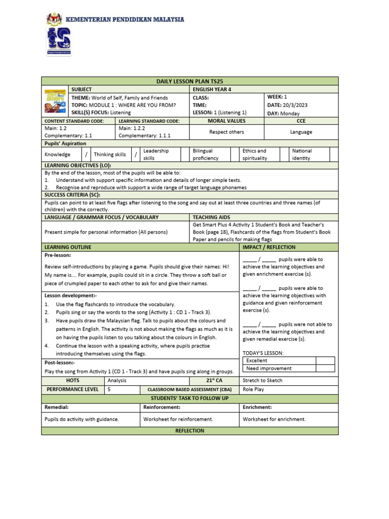 9.1 Bi Y4 TS25 Module 1 (LP1-16) | PDF | Lesson Plan | Learning