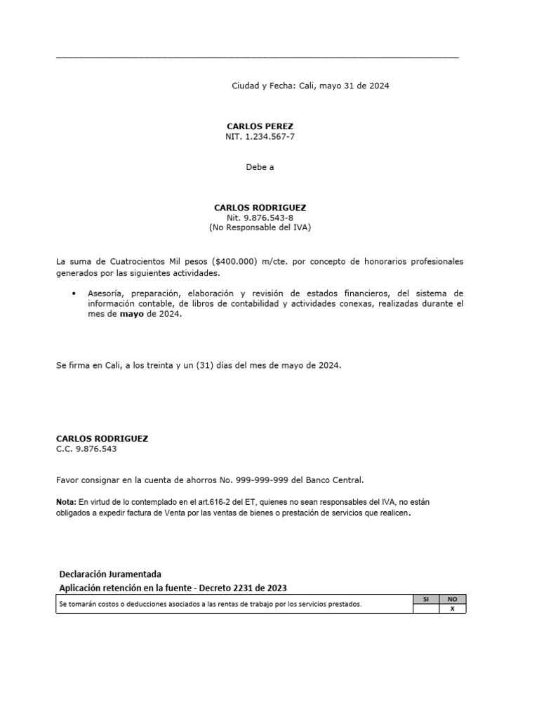 Modelo cuenta de cobro como persona natural | PDF Modelo cuenta de cobro como persona natural | PDF